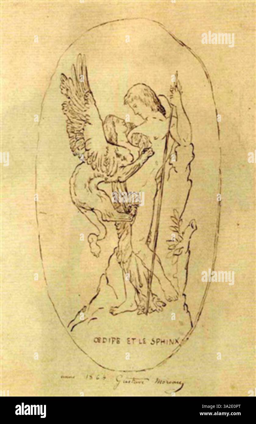 Gustave Moreau’s 'Oedipe et le Sphinx' from 1864 portrays the moment of ...