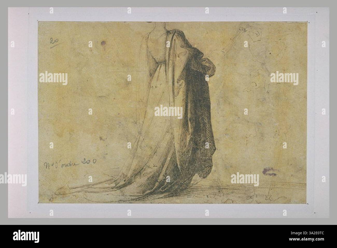 This verso drawing depicts a woman in a trailing robe alongside a ...