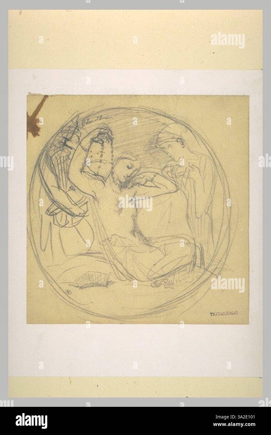 This recto drawing by Chassériau depicts Esther preparing herself. The ...