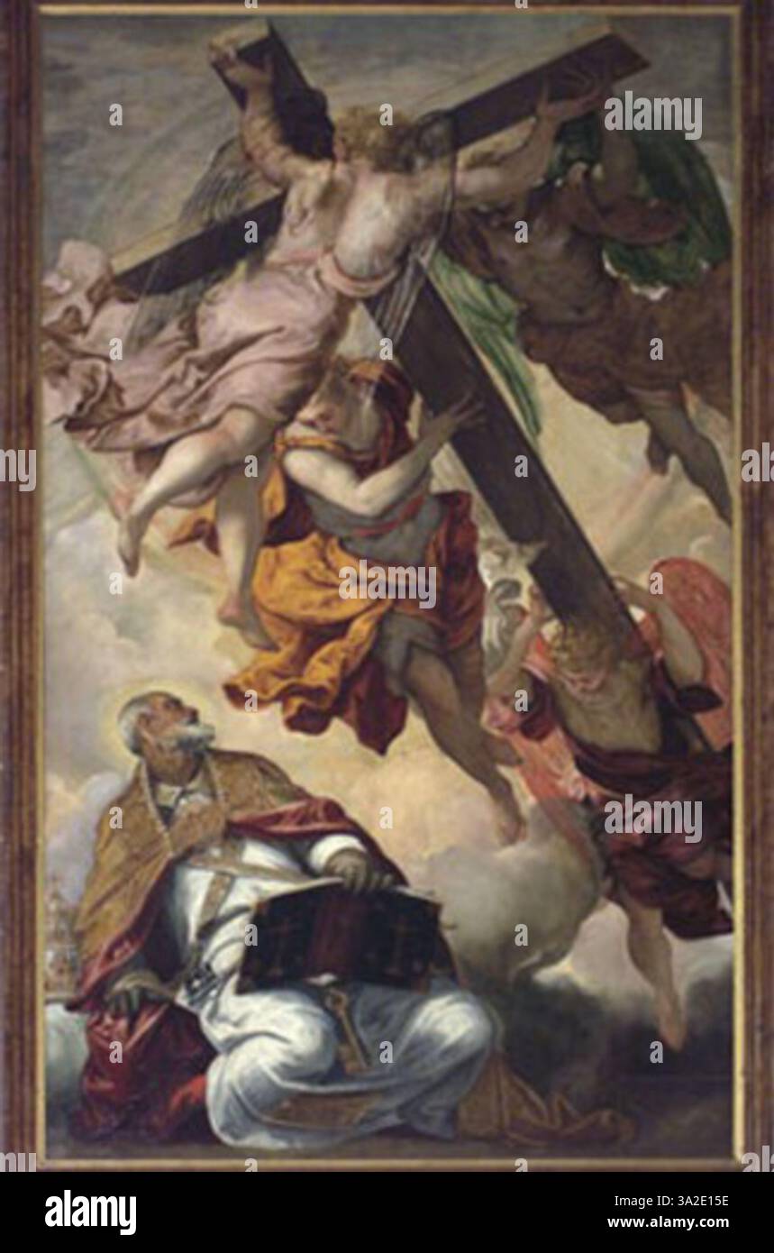 Apparizione della croce a S. Pietro Vescovo by Jacopo Tintoretto shows Saint Peter receiving the ...