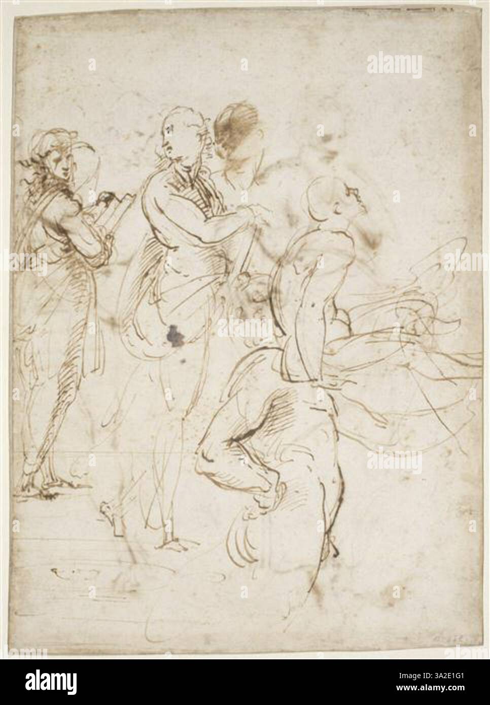 This study by Raphael showcases multiple figures in various poses ...