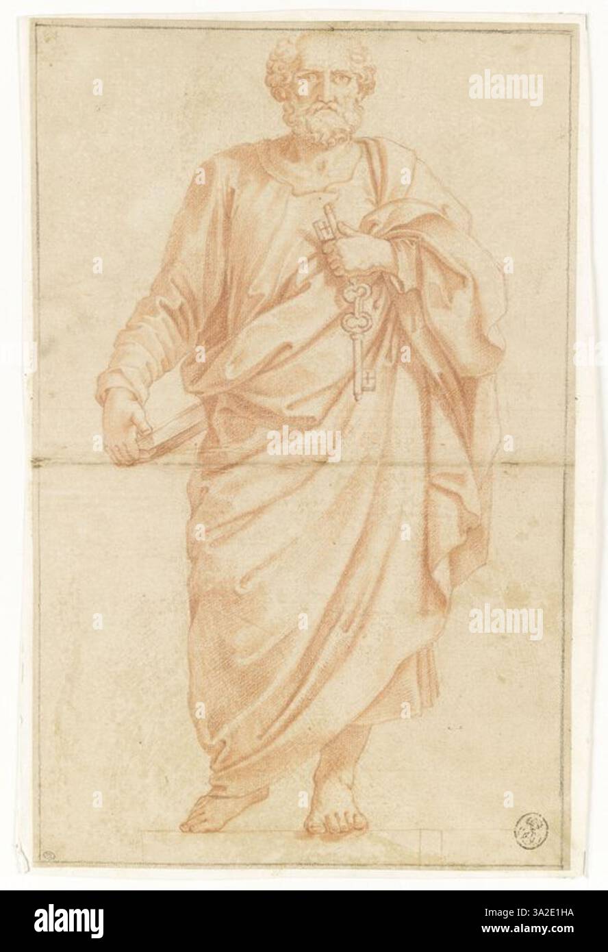 A study by Guido Reni of Saint Peter standing upright, facing forward. The composition focuses ...