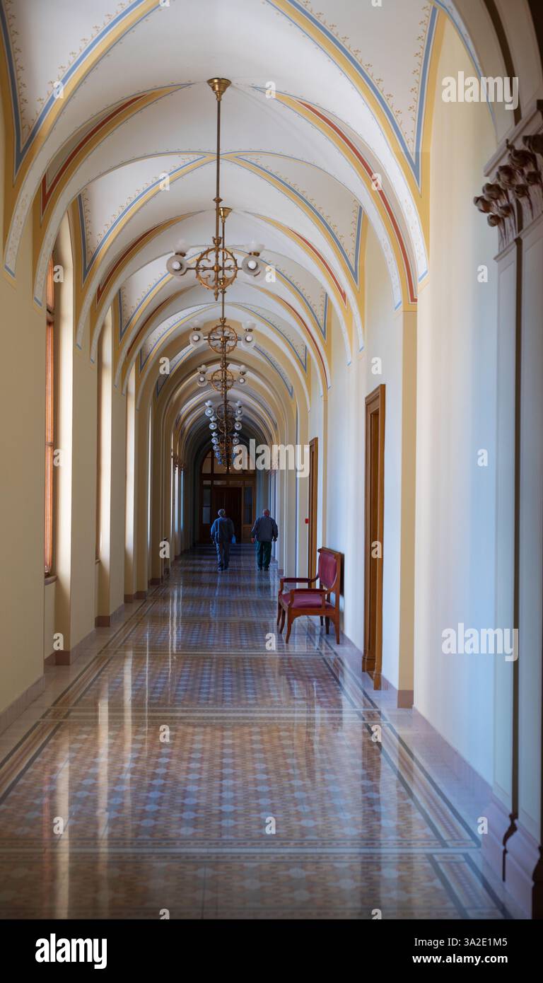 The corridor inside the Hungarian Parliament Building, also known as ...