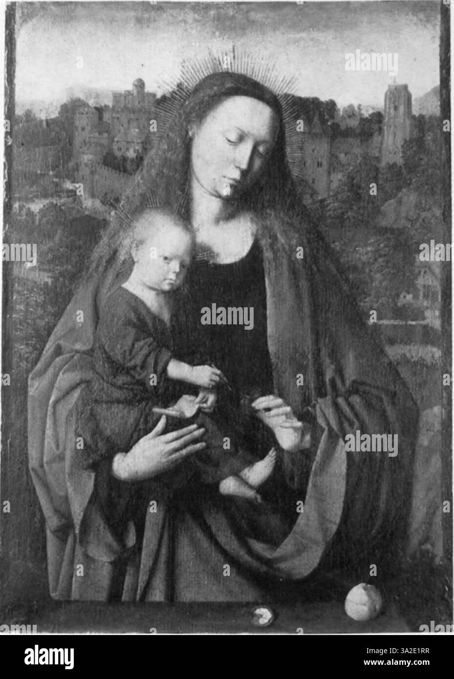 In this religious painting by Joos van Cleve, Jan Provost, and Joachim Patenier, the detailed ...