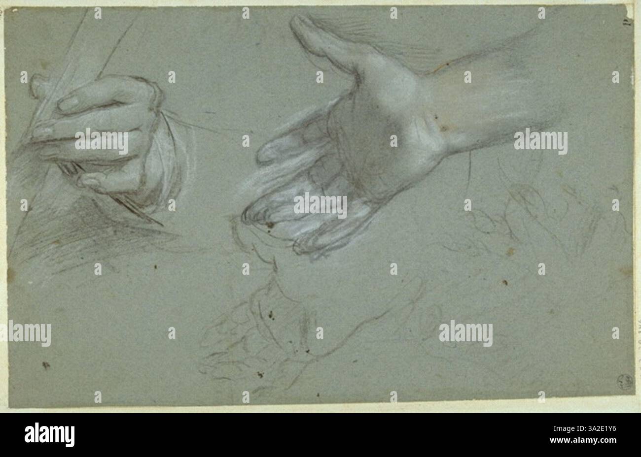 A study of a hand grasping a staff and an open hand, focusing on the ...