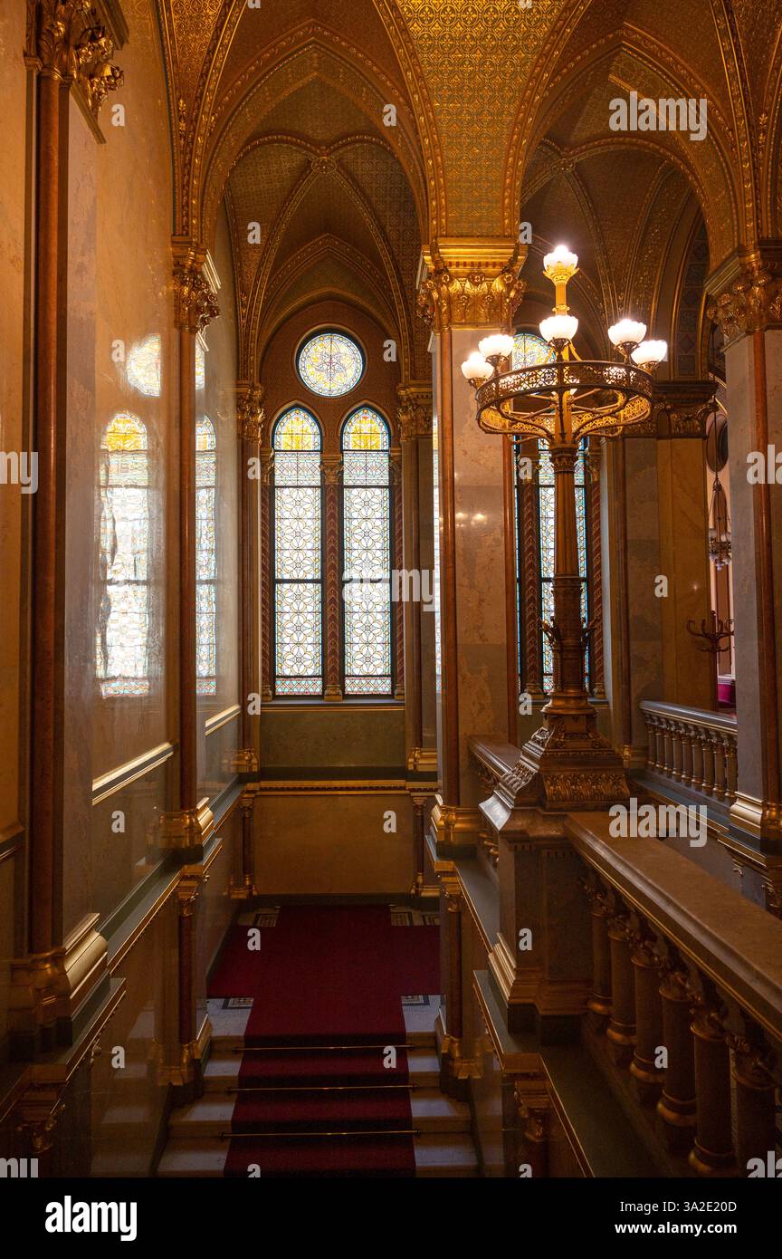 The corridor inside the Hungarian Parliament Building, also known as ...
