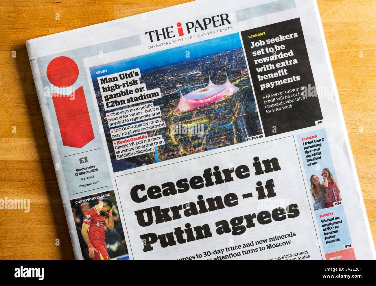 12 March 2025. Headline in The i Paper is Ceasefire in Ukraine - if ...