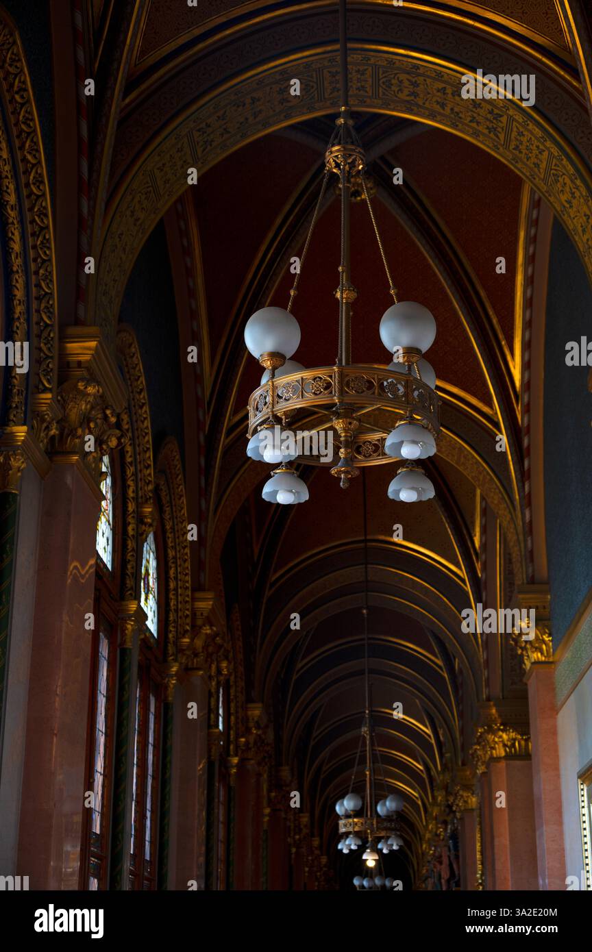 The corridor inside the Hungarian Parliament Building, also known as ...