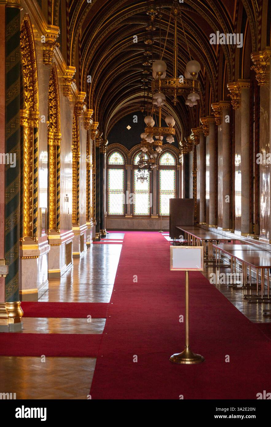 The corridor inside the Hungarian Parliament Building, also known as ...