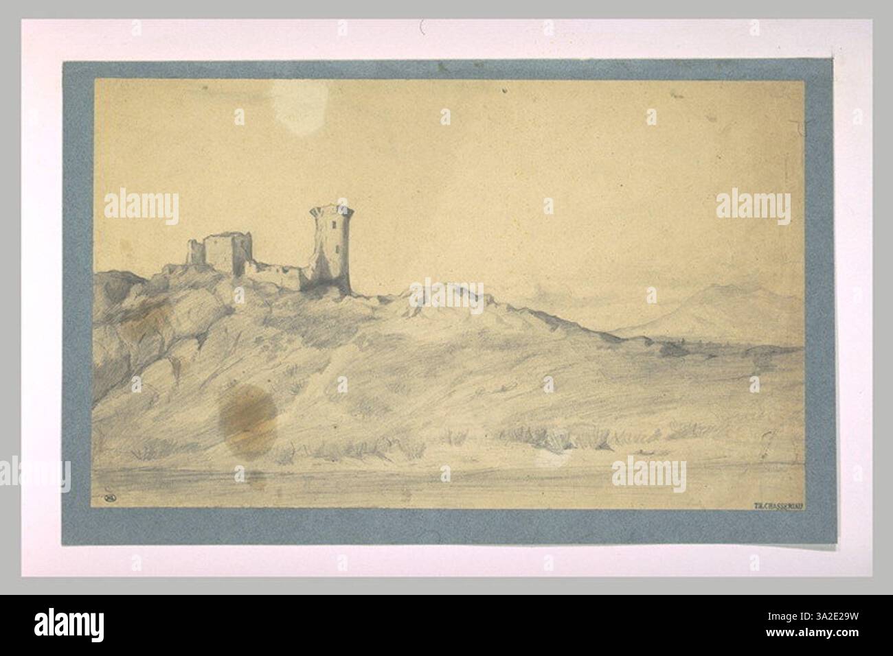 Chassériau’s drawing depicts a ruined castle on a hill. The structure’s ...
