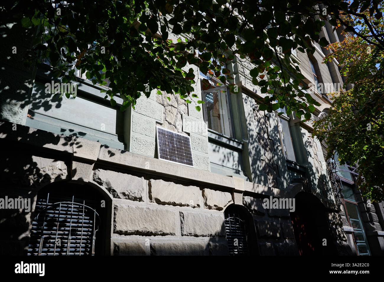 Photovoltaic Solar Panel In Front Of Historical Building Concept Of
