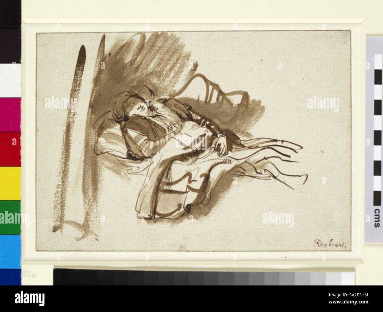 This intimate scene shows Rembrandt’s wife, Saskia, sleeping in bed ...