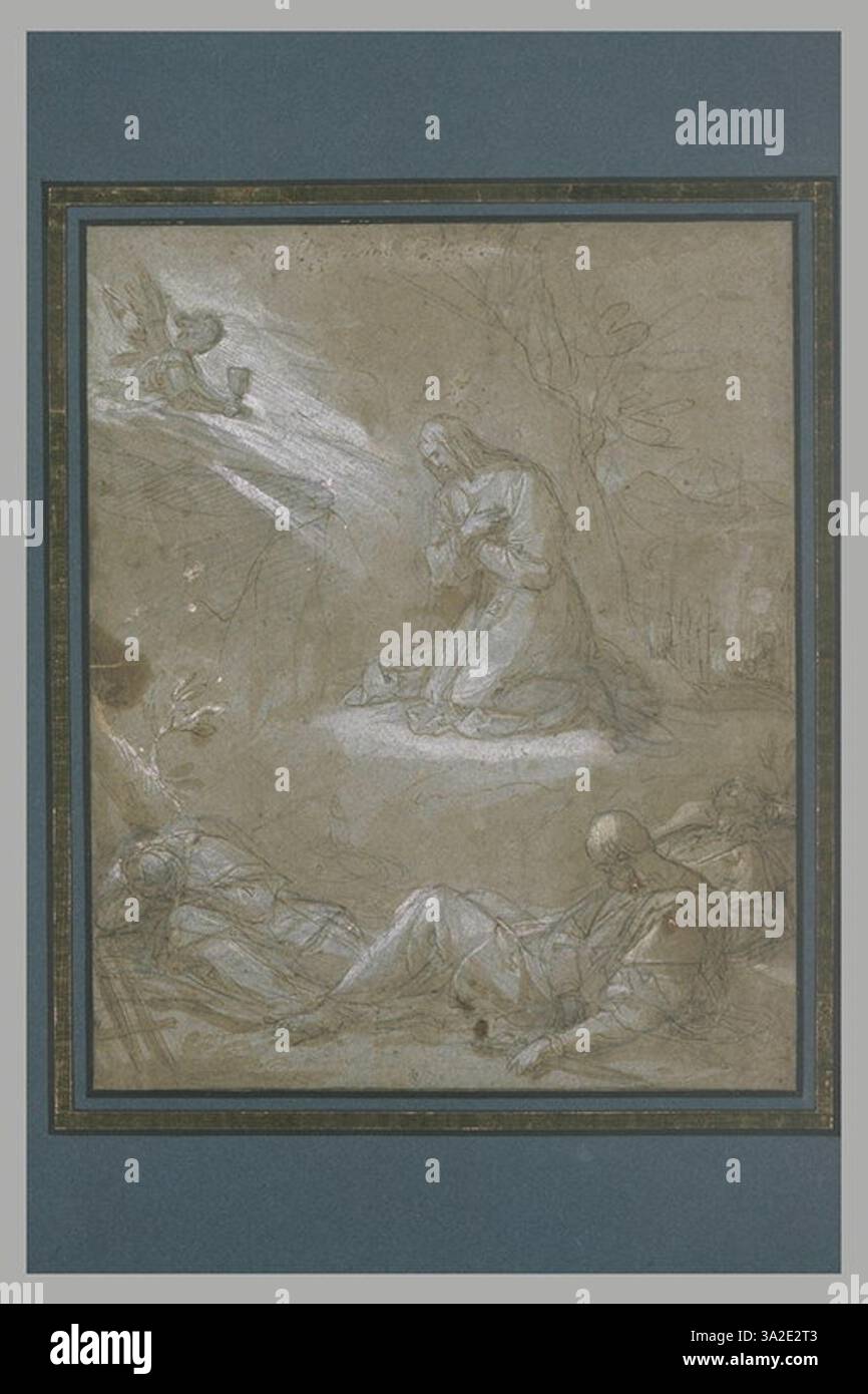 In this religious drawing, an angel offers the chalice to Christ in the ...
