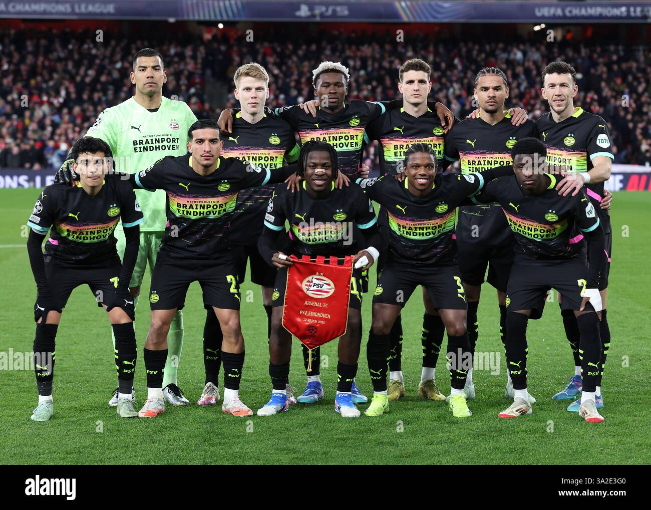 London, UK. 12th Mar, 2025. PSV Eindhoven team group during the UEFA ...