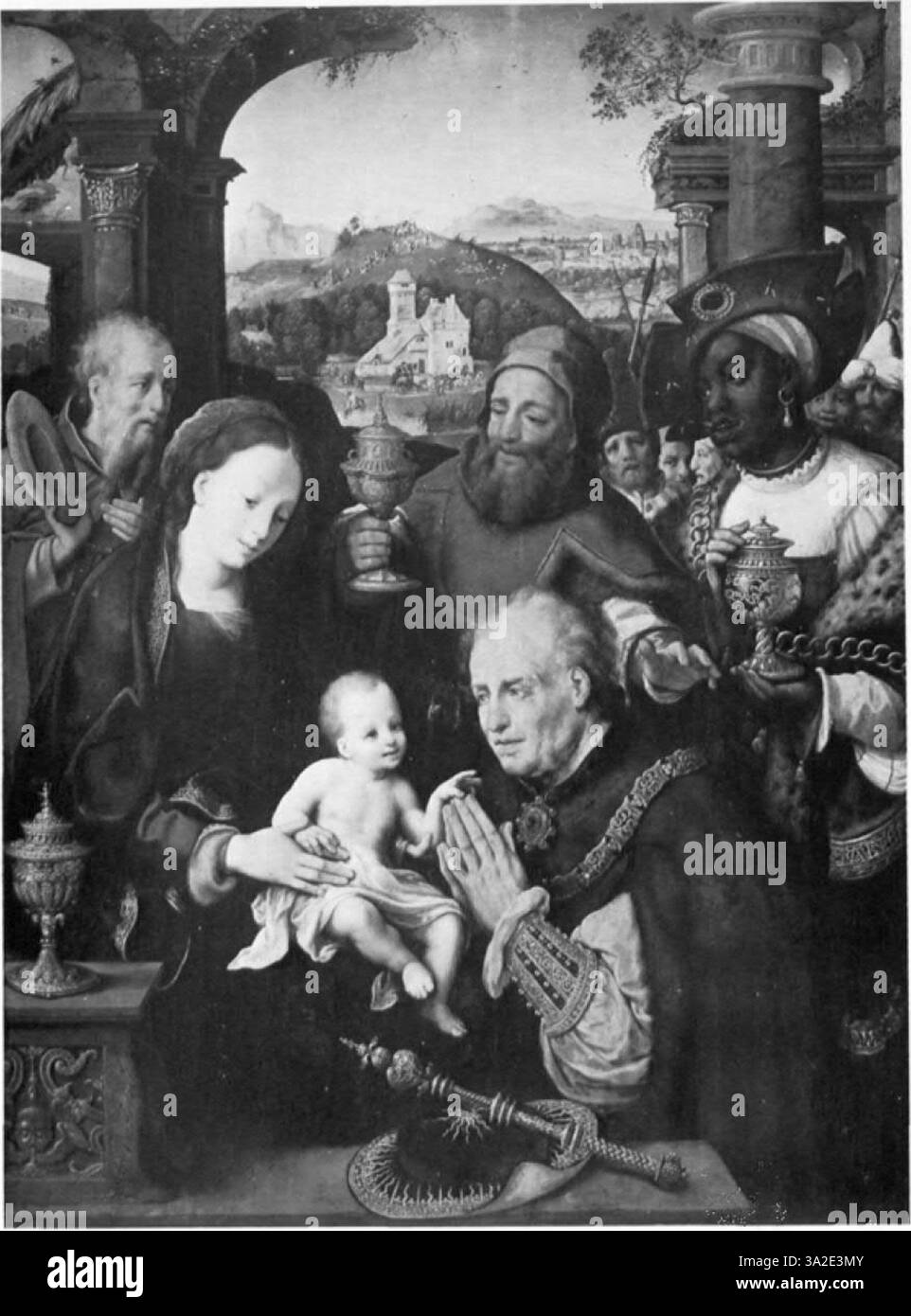 Joos van Cleve, Jan Provost, and Joachim Patenier's work depicts a detailed religious scene with ...