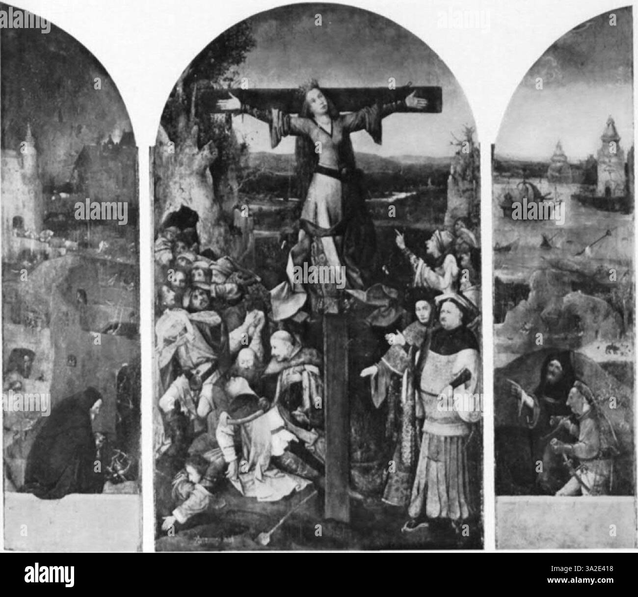 This piece presents a religious scene rendered with intricate details ...