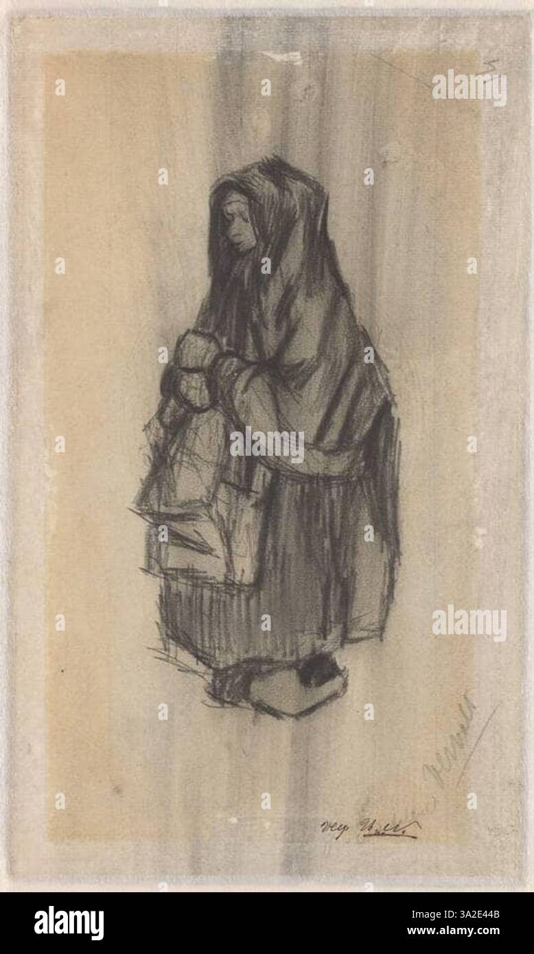 This painting by Vincent van Gogh depicts a woman with a black mourning ...