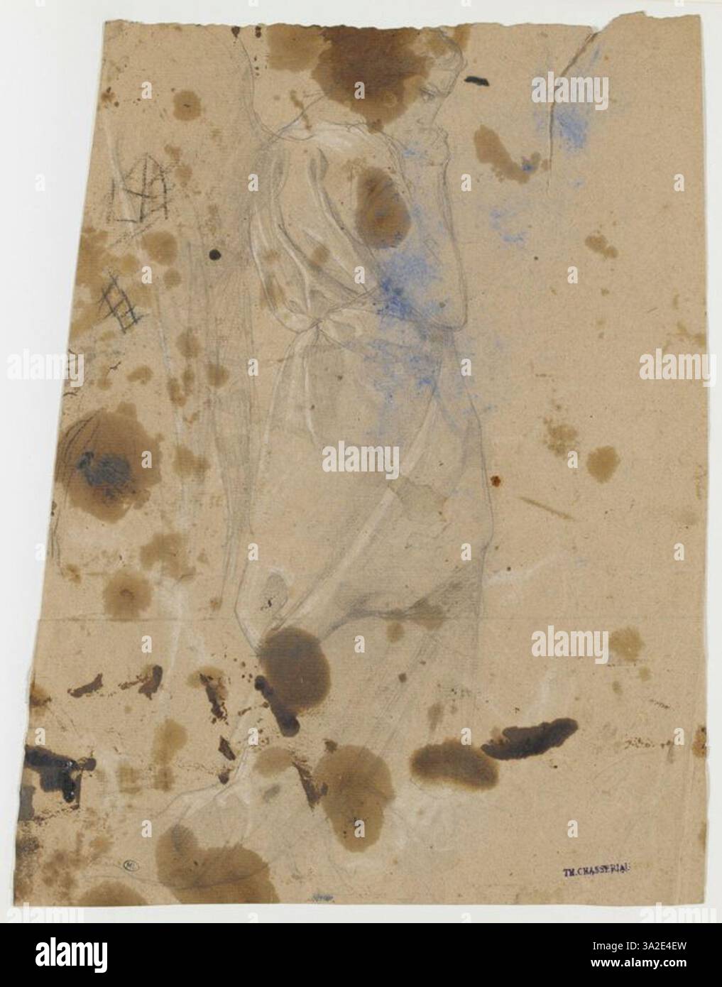 Chassériau’s drawing features an angel in profile, praying with a ...