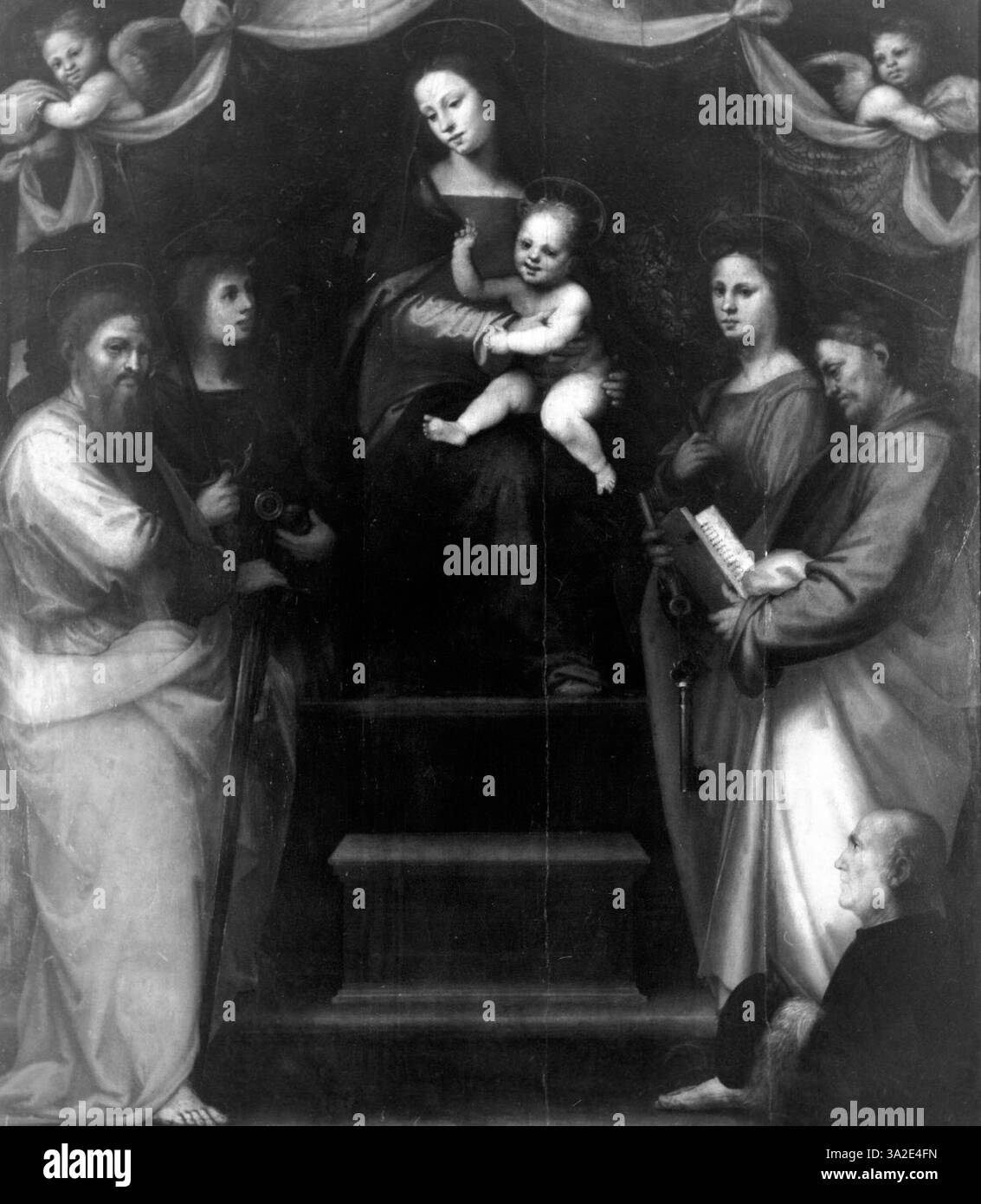 This piece depicts the Madonna with the Child Jesus and surrounding ...