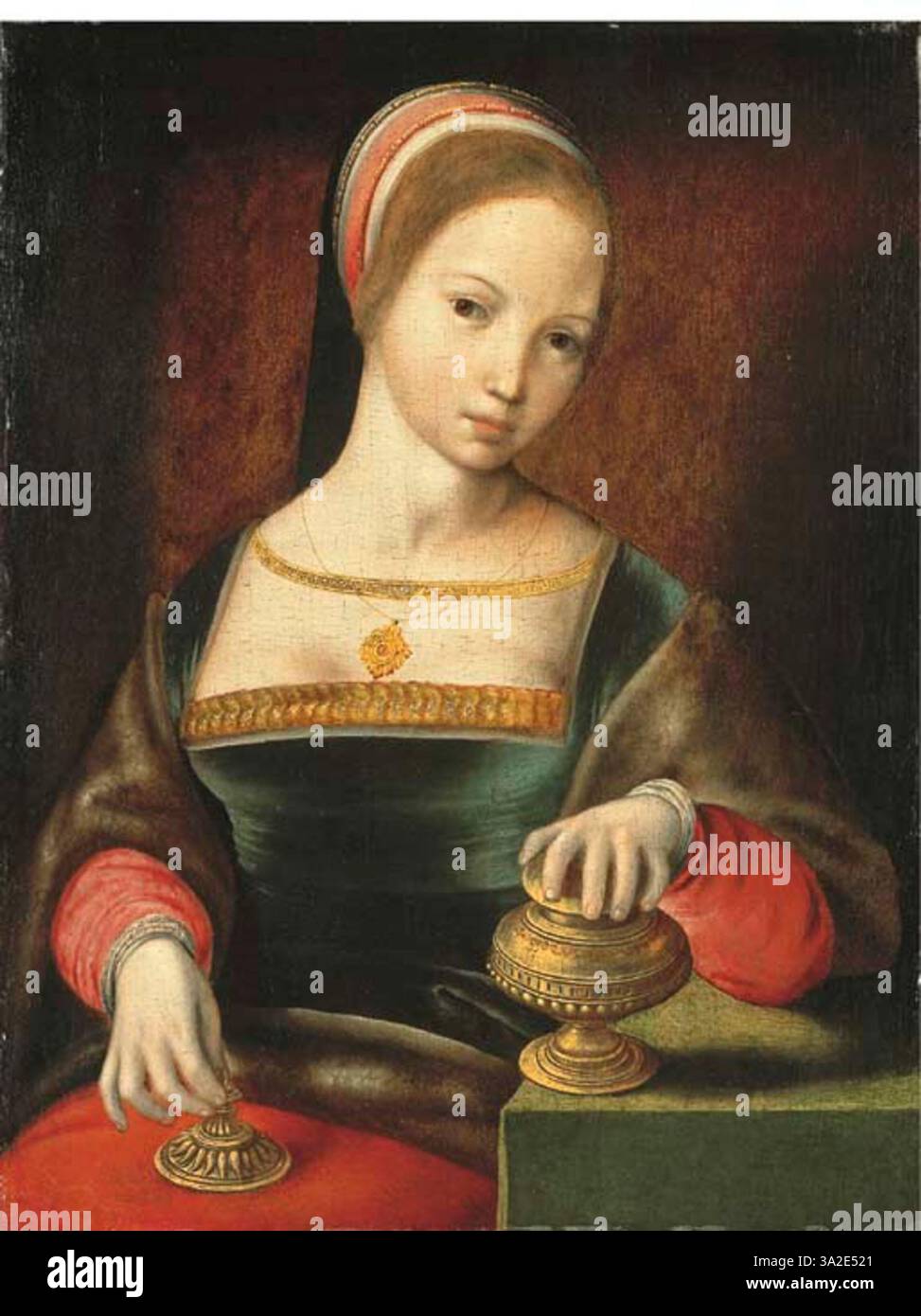 This portrait of Mary Magdalene captures her in a moment of reflection, emphasizing her ...