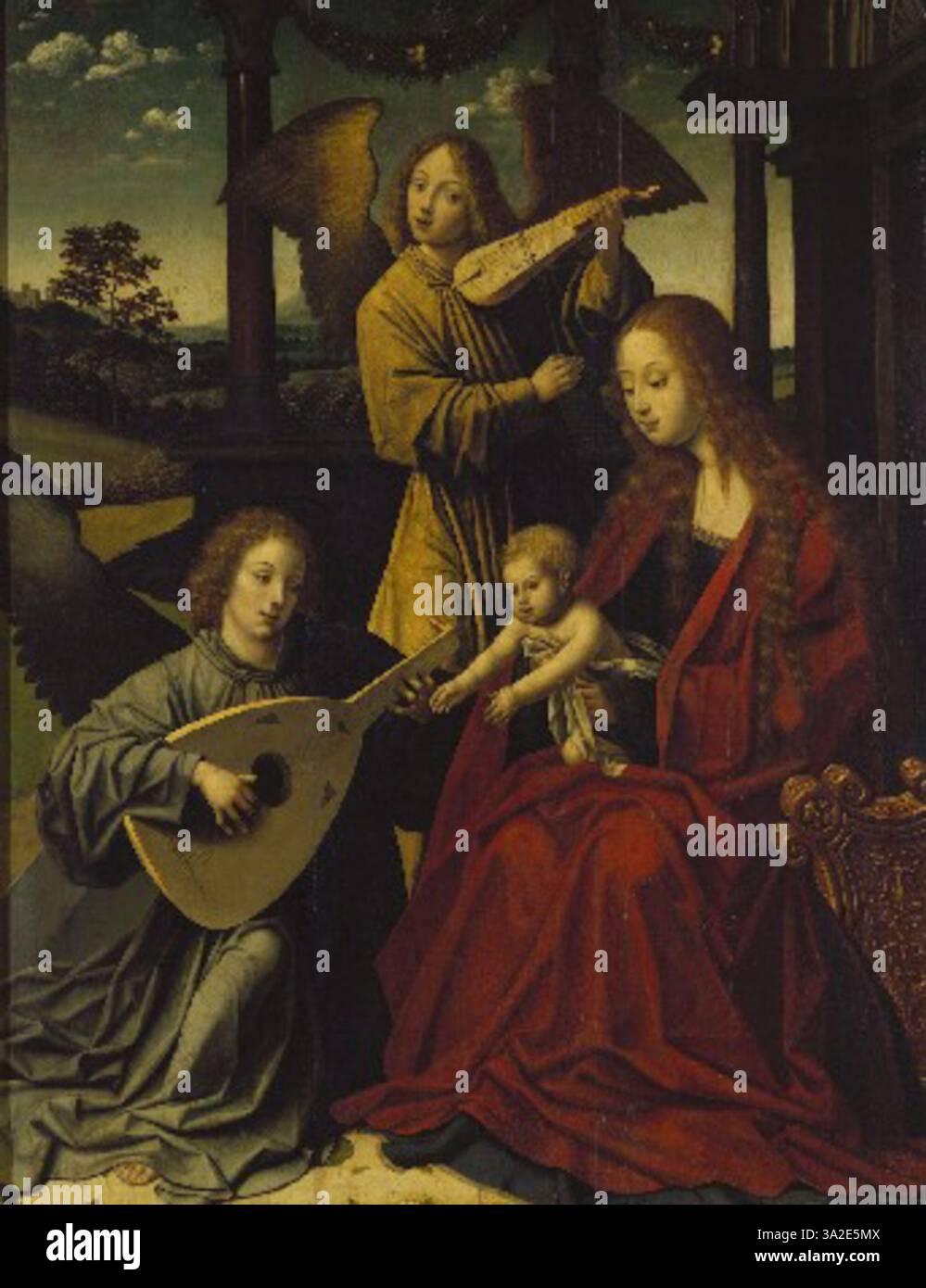This work by the Master of the Morrison Triptych shows the Virgin and Child accompanied by ...