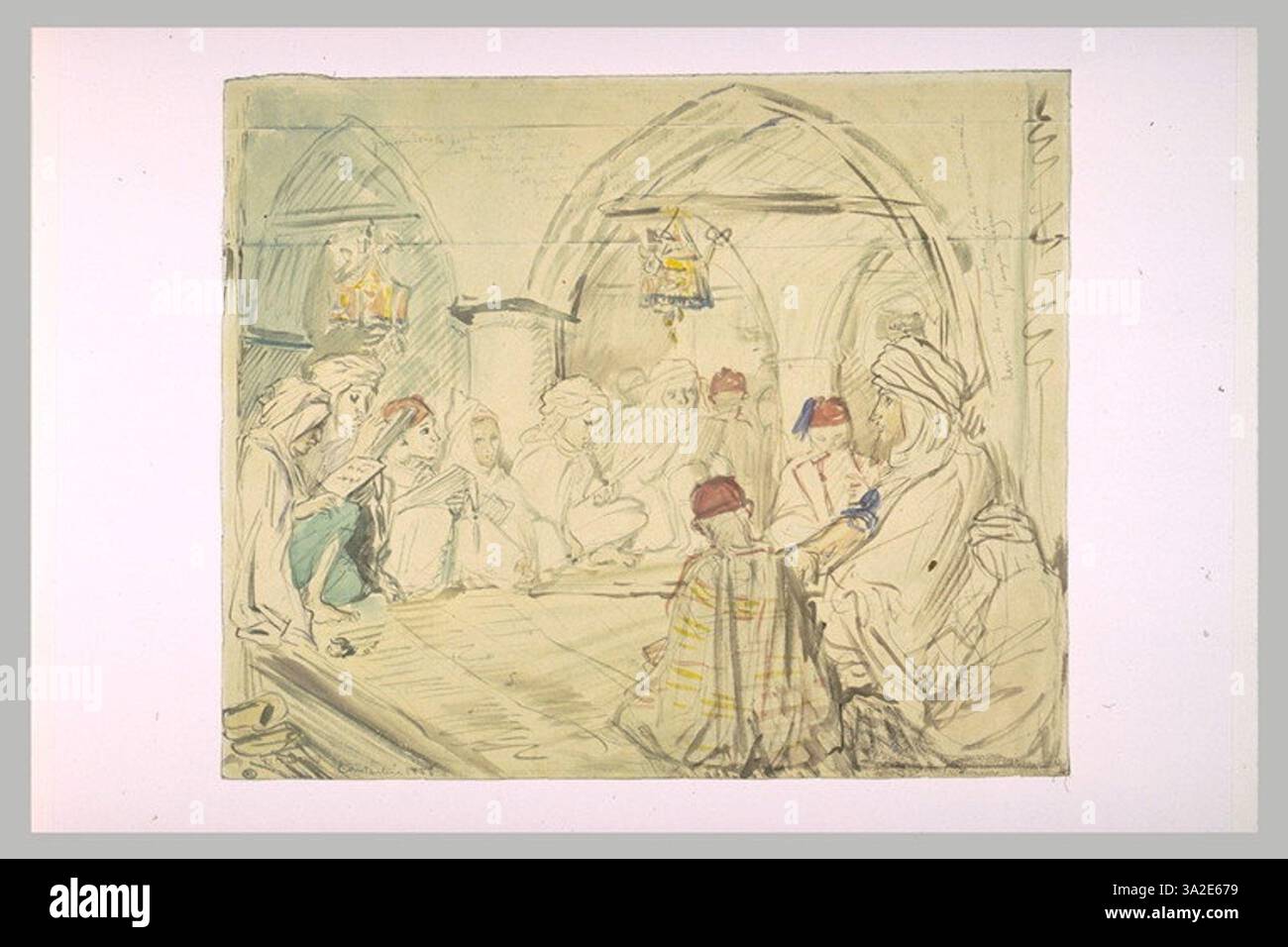 Chassériau captures the interior of an Arabic school in Constantine, highlighting the ...