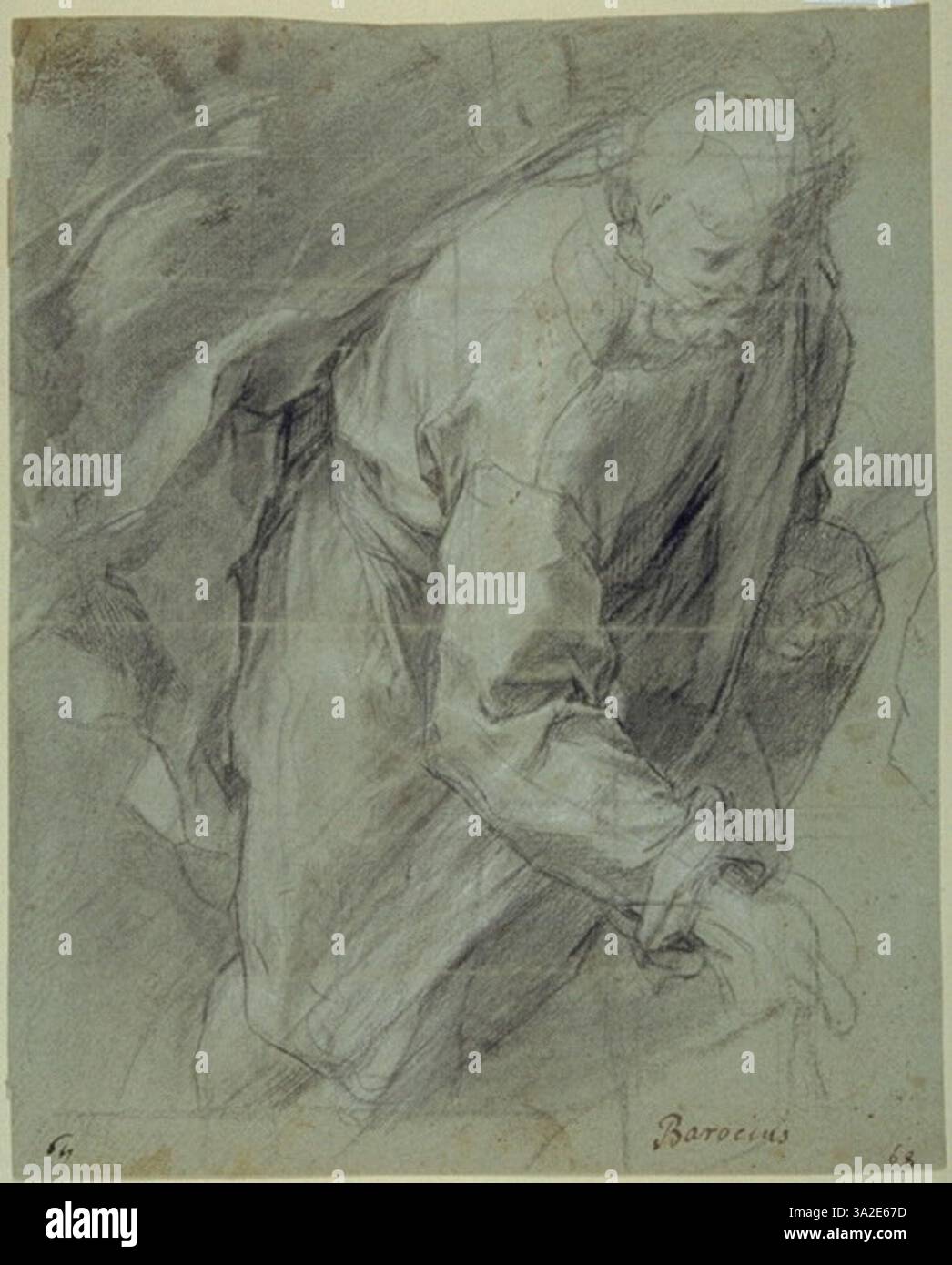 Study of a bearded man leaning forward in a three-quarter view to the ...
