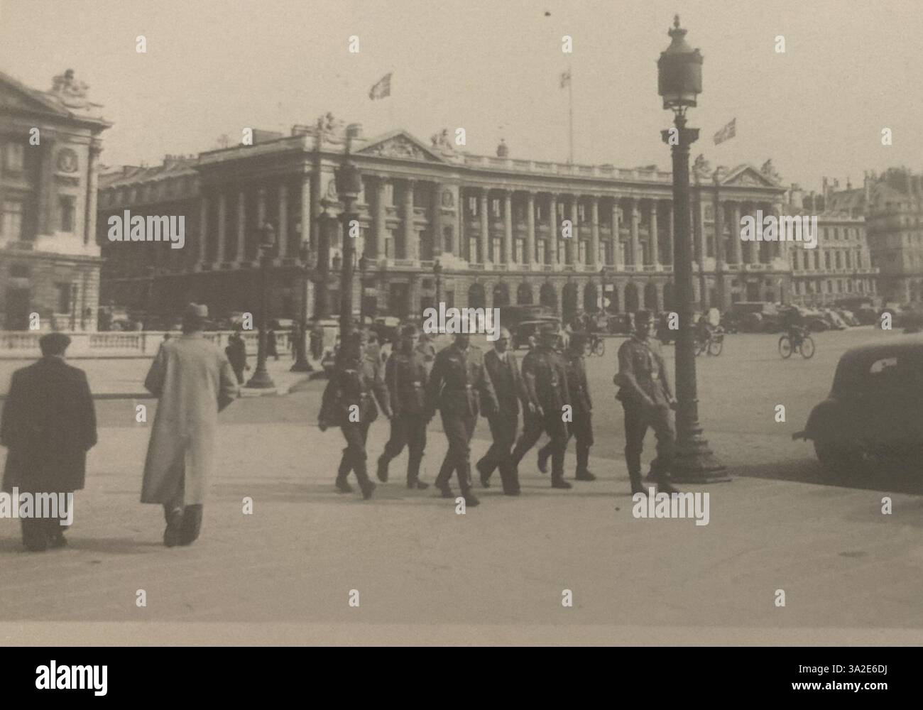 A 1940s photograph showing German soldiers at the Place de la Concorde ...