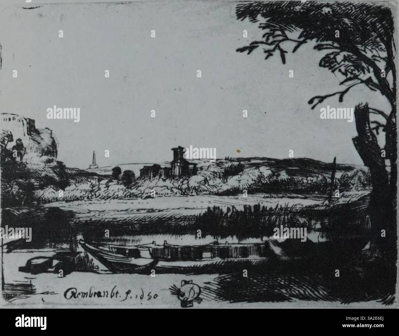 This etching by Rembrandt, 'White and Boon, B236-I,' highlights his use ...