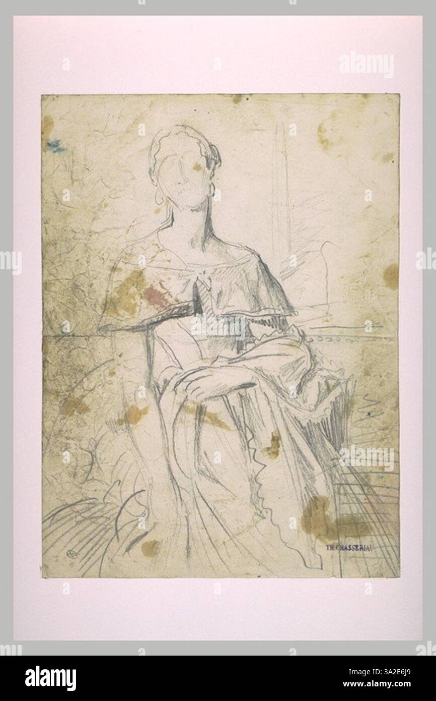 A full-frontal portrait of a woman standing, depicted by Théodore ...