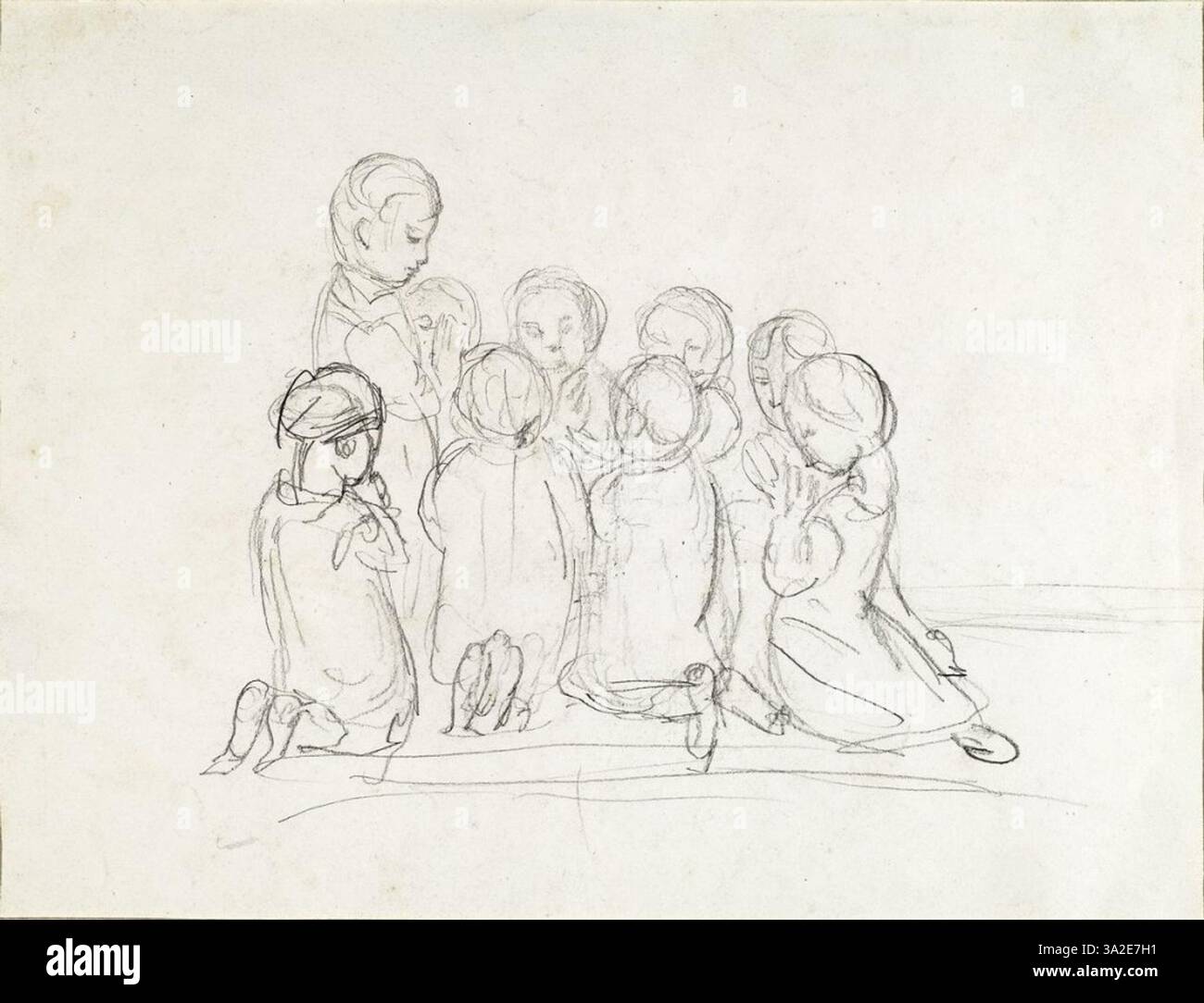 This study shows a group of figures in an intricate composition ...