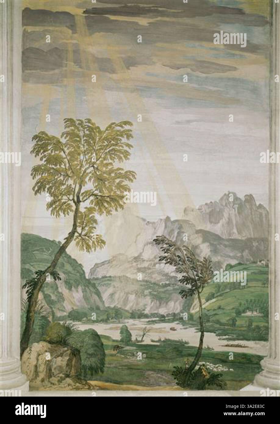 'Landscape with Lake' by Paolo Veronese presents a serene view of a ...