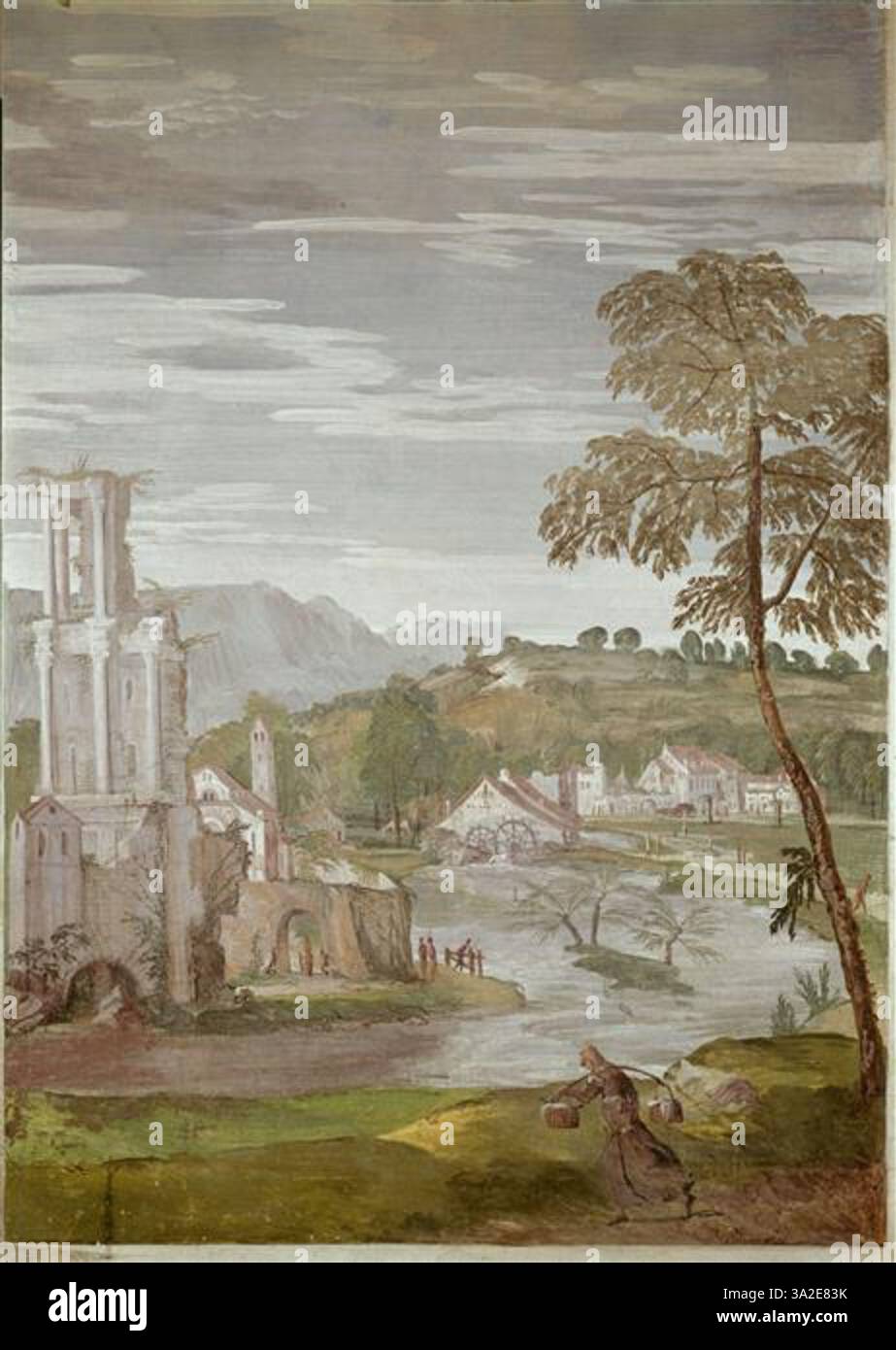 'Landscape with Mill' by Paolo Veronese shows a tranquil rural scene ...