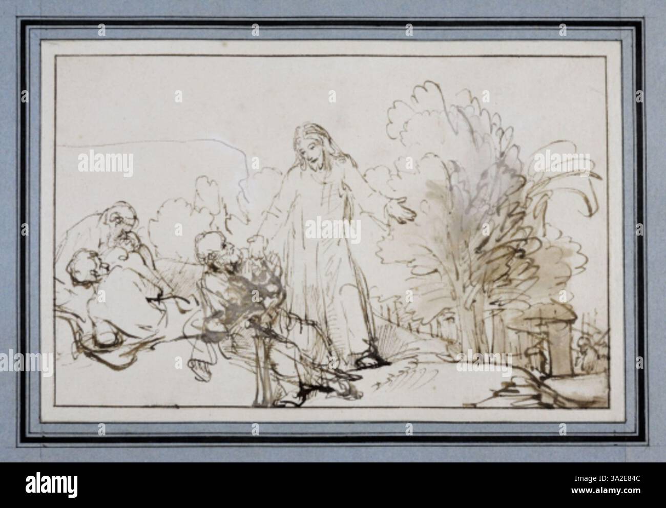 This drawing by an anonymous student of Rembrandt depicts Christ and ...