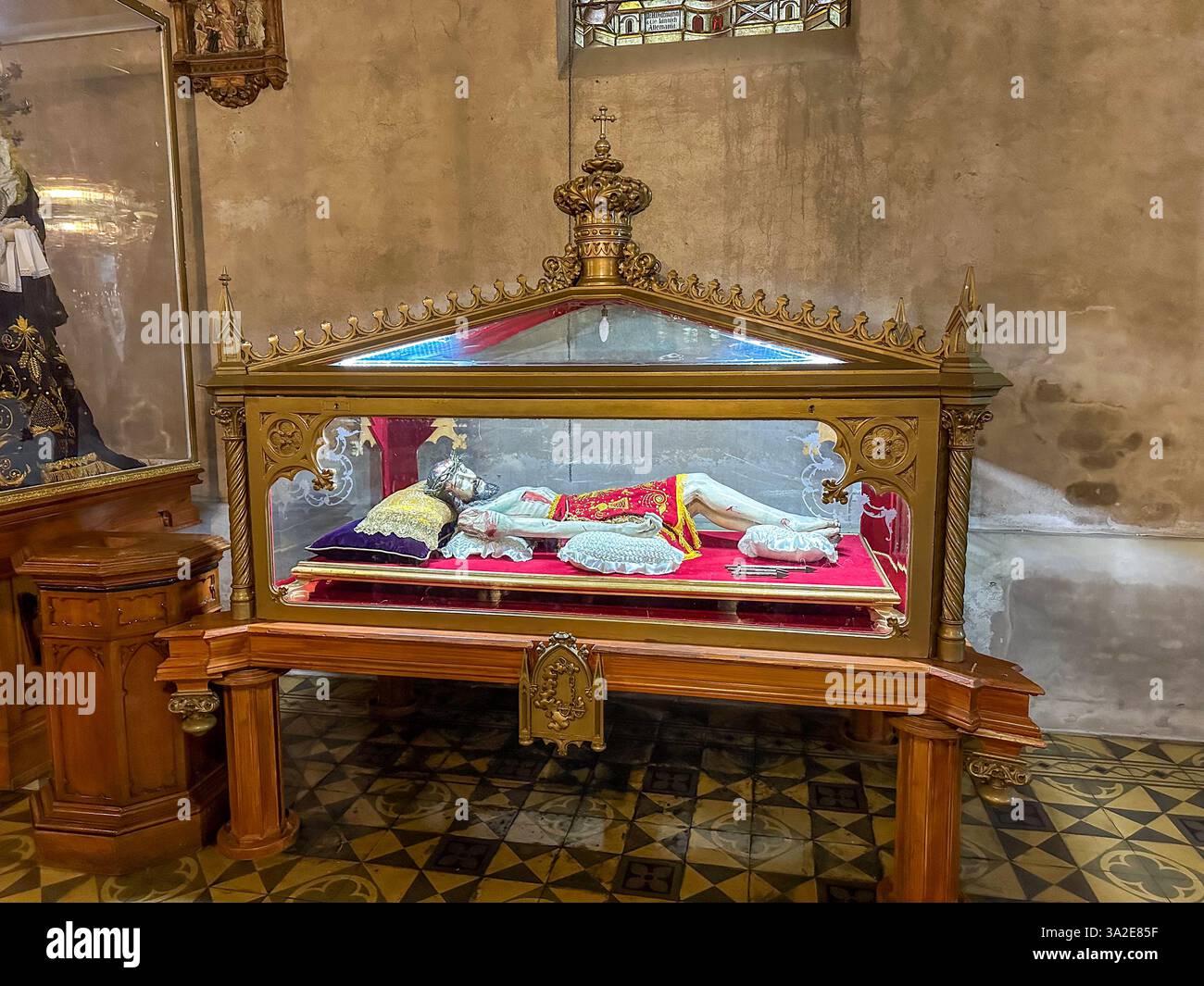 A wooden statue of Christ in the tomb in St. John the Baptist Church in ...