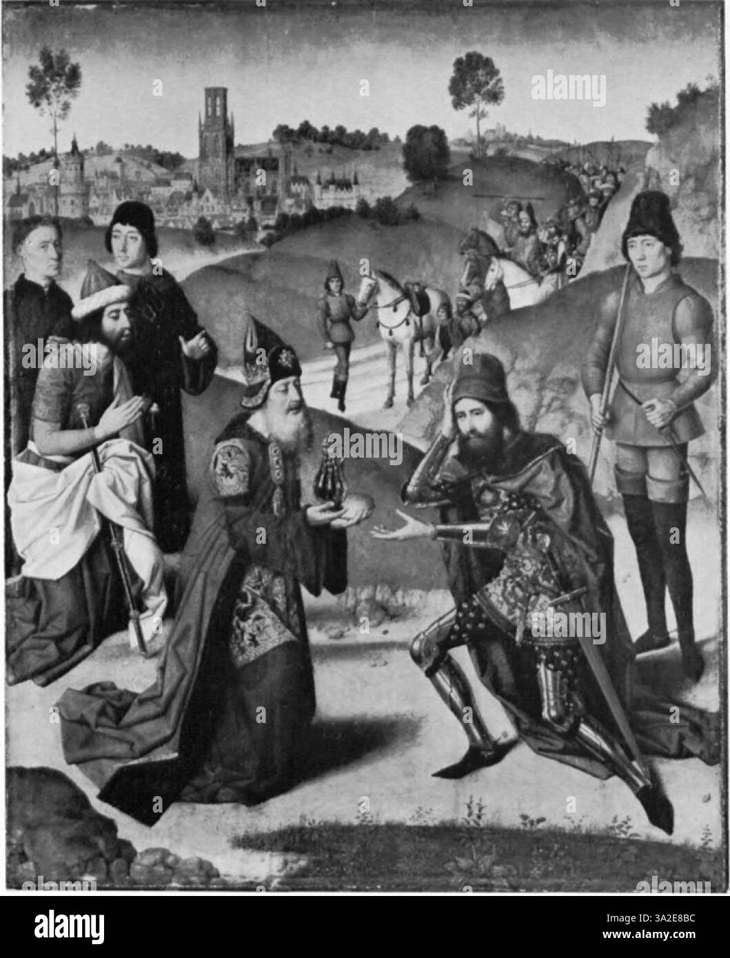 A religious composition where figures are depicted in deep reverence ...