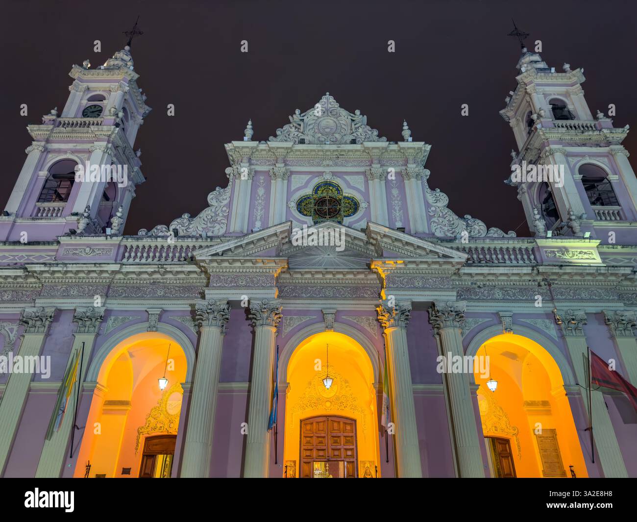 Facade of the Cathedral of Salta at night in Salta, Argentina Stock ...