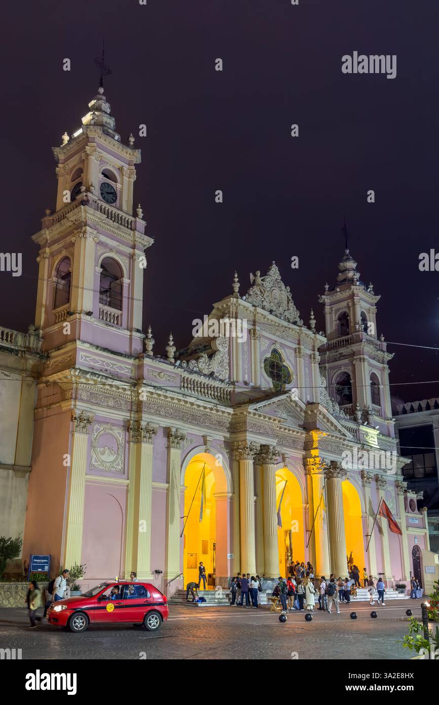 Facade of the Cathedral of Salta at night in Salta, Argentina Stock ...