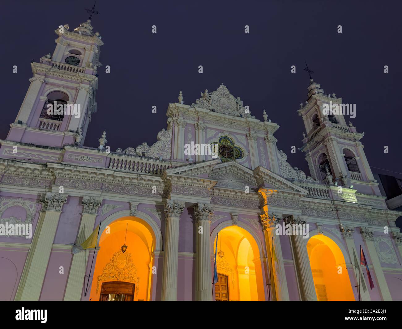Facade of the Cathedral of Salta at night in Salta, Argentina Stock ...