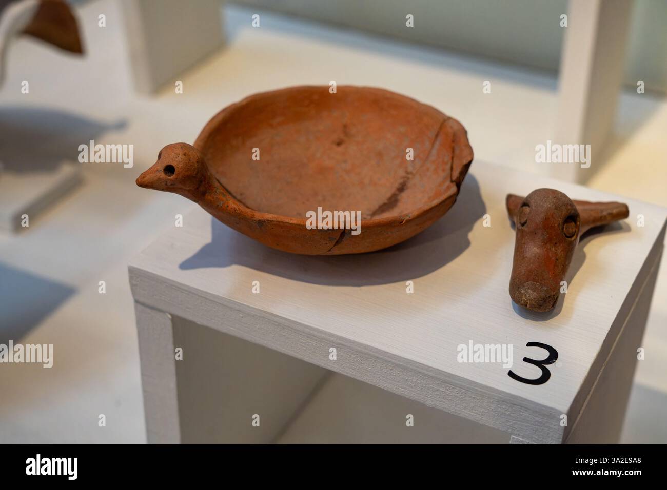 Pre-Hispanic indigenous Amerindian ceramic pottery with bird heads in ...