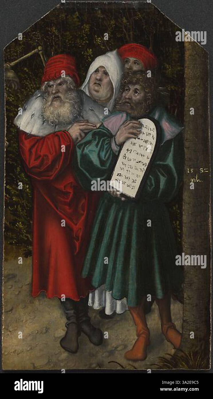 This painting by Lucas Cranach the Elder depicts Moses and Aaron with two prophets, capturing ...