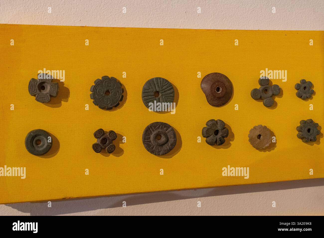 Pre-Hispanic indigenous Amerindian ceramic torteros or spindle weights ...