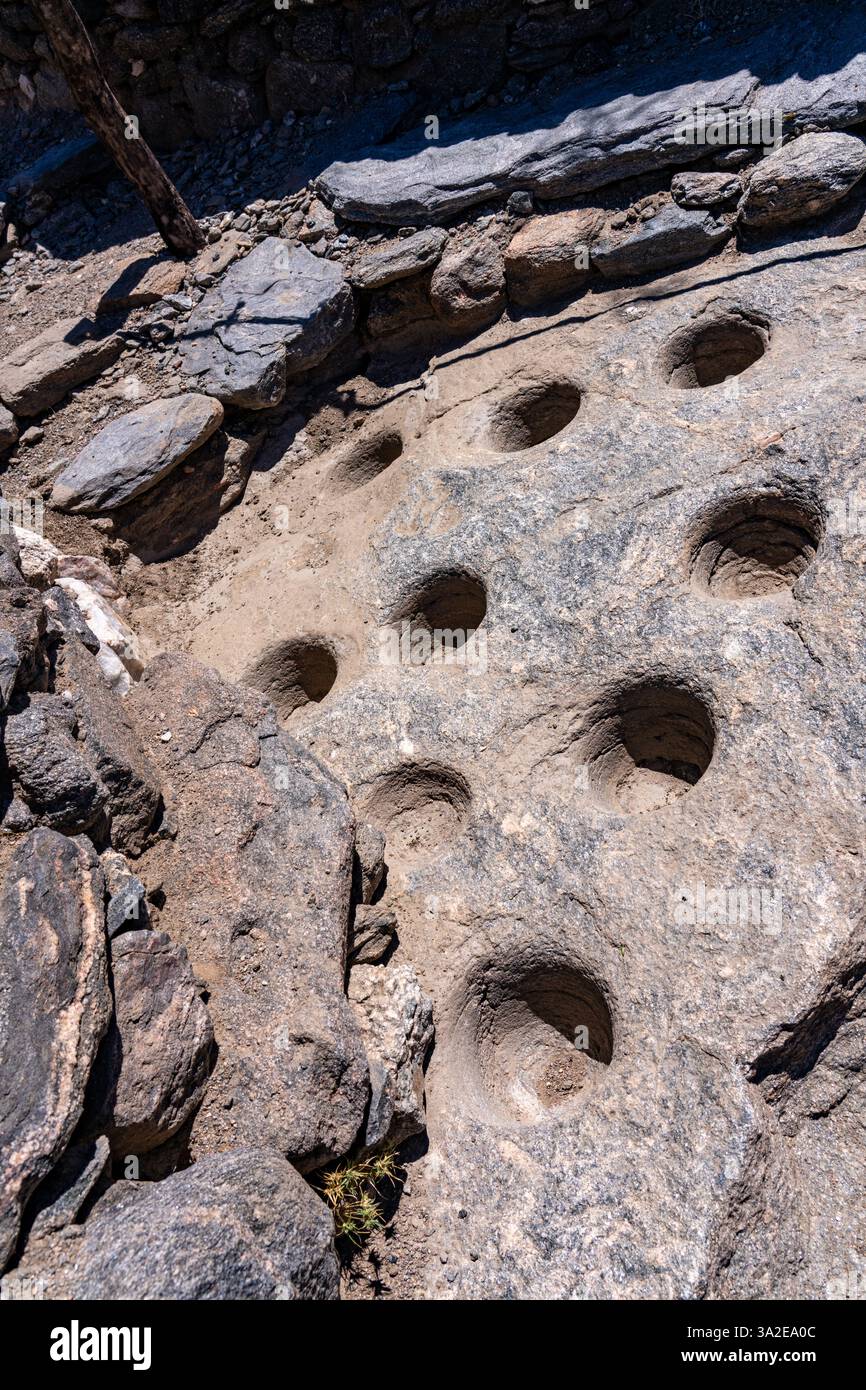 Ceremonial morteros or grinding holes in the pre-Hispanic Ruins of ...