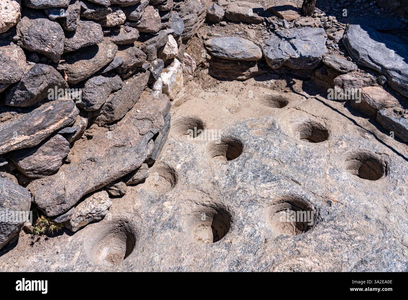 Ceremonial morteros or grinding holes in the pre-Hispanic Ruins of ...