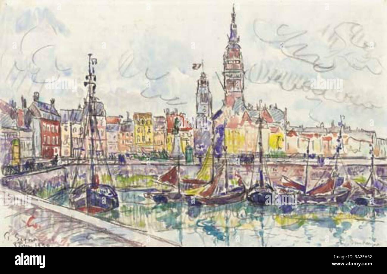 This painting from 1930 by Paul Signac captures the harbor of Dunkerque ...