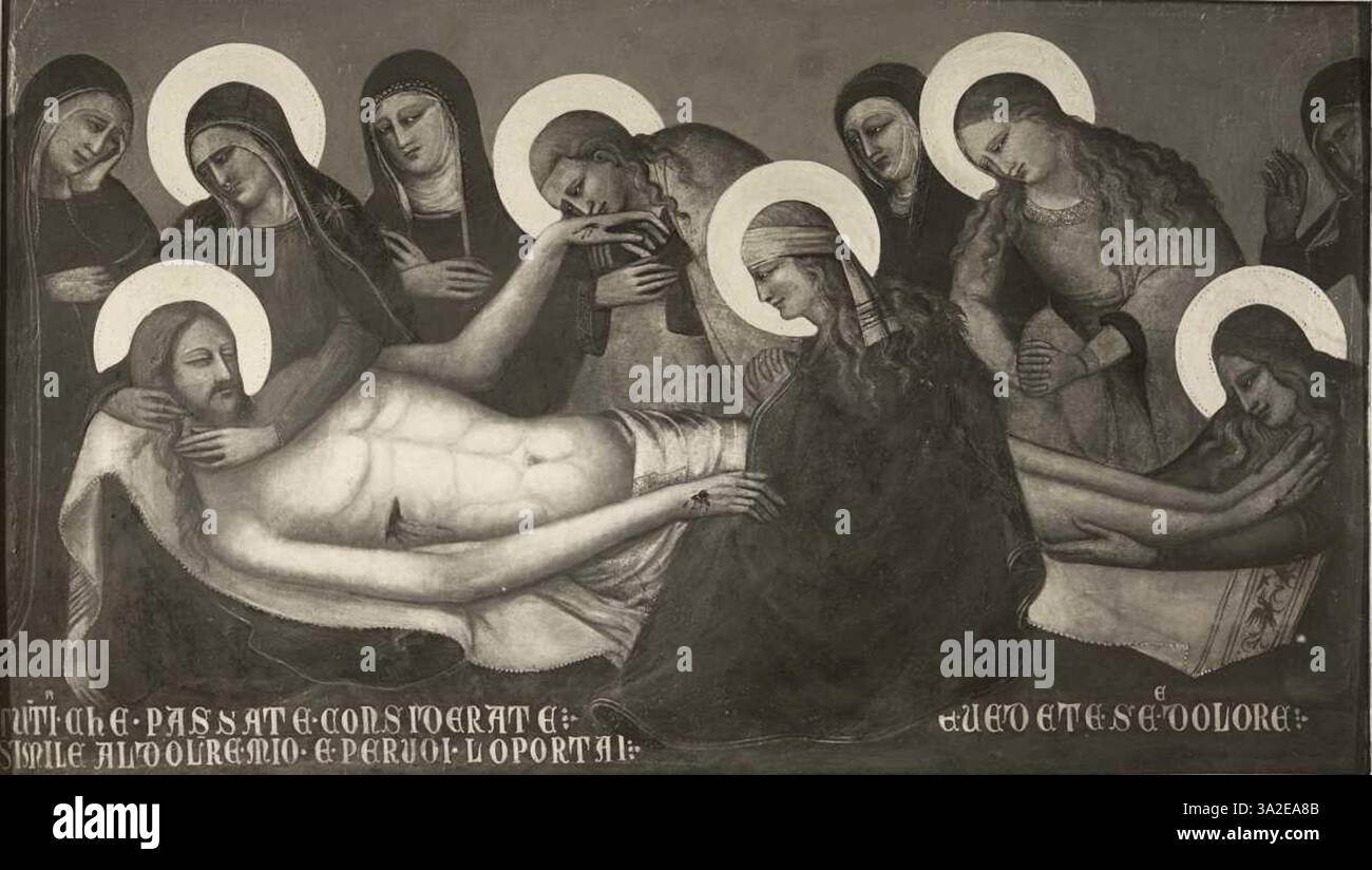 This painting by Niccolò di Tommaso depicts the lamentation over the dead Christ, capturing the ...
