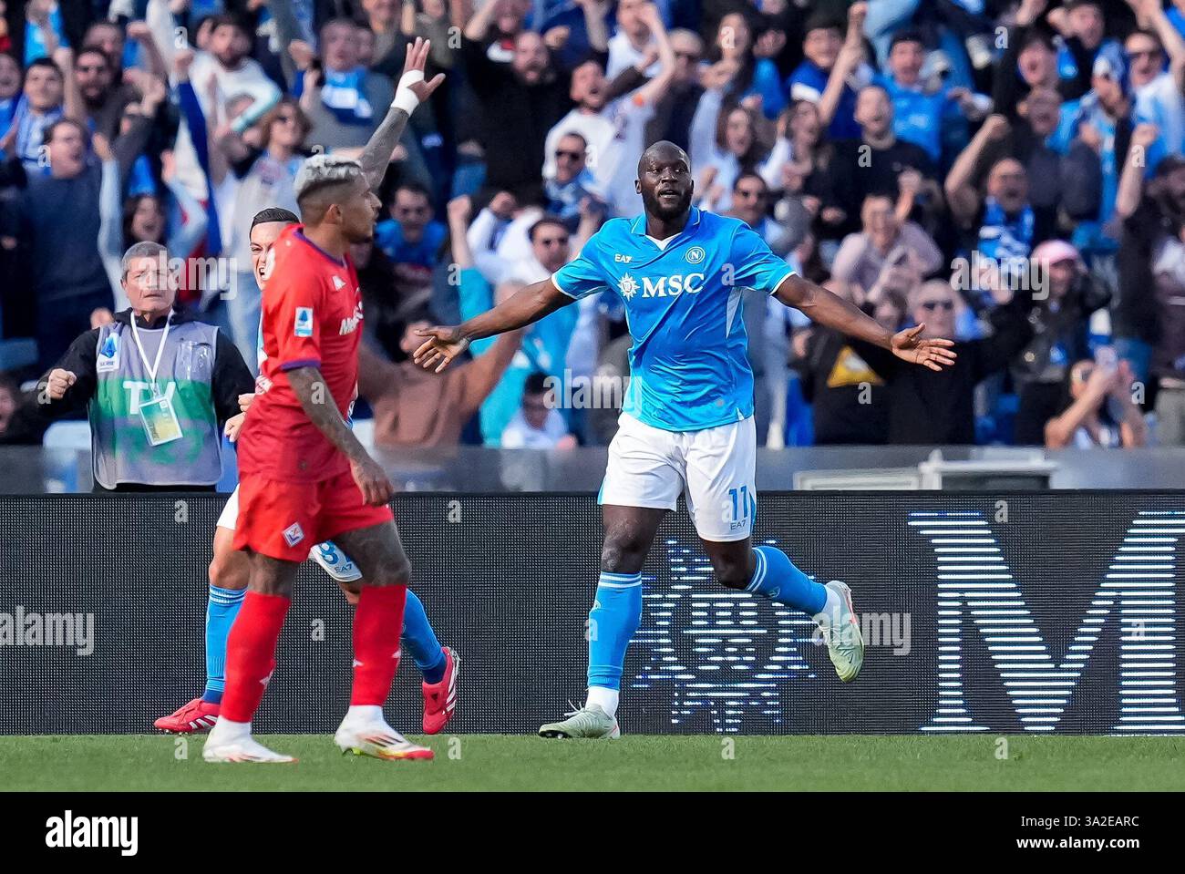 Naples, Italy. 09th Mar, 2025. Romelu Lukaku of SSC Napoli celebrates ...