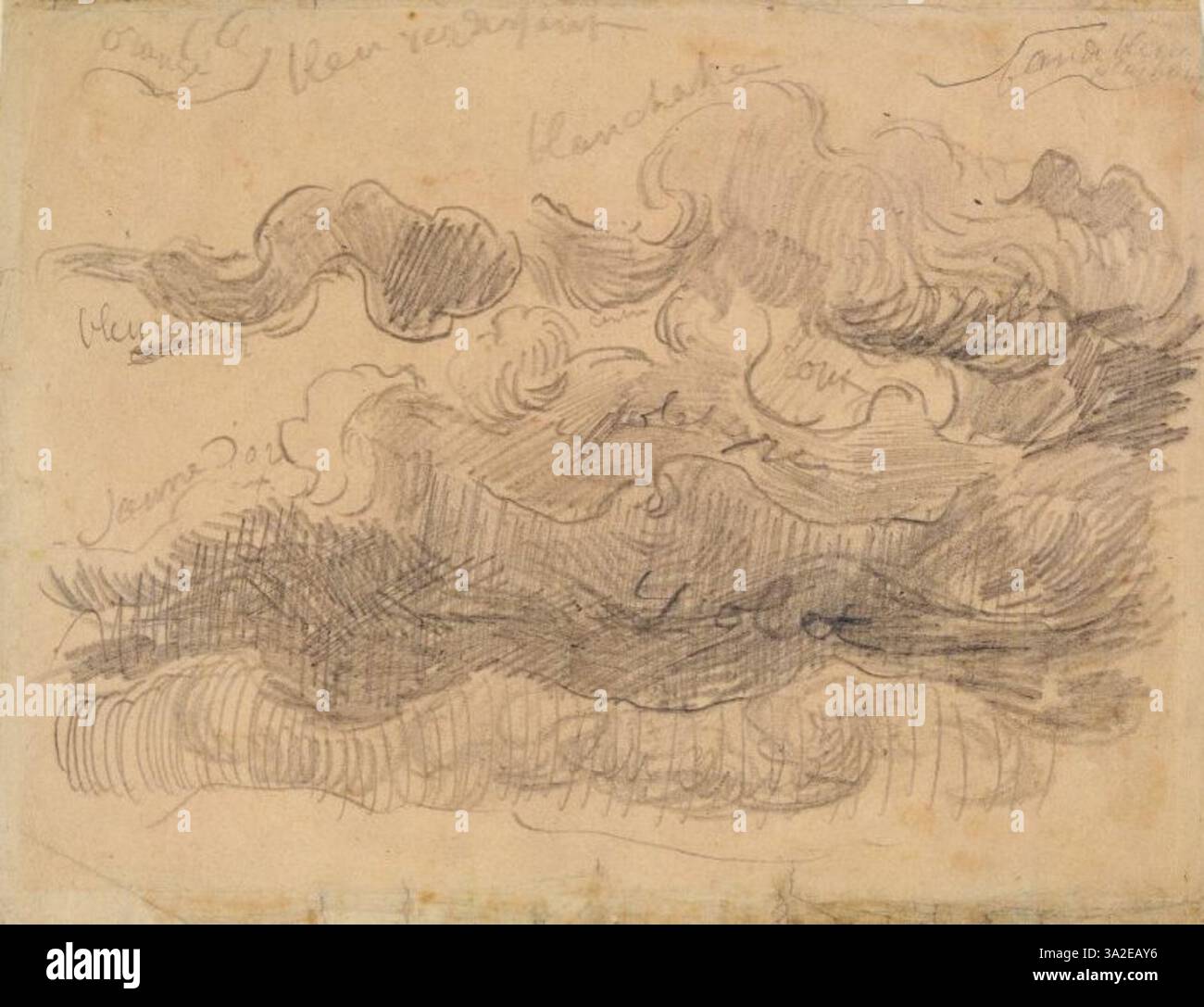 This Vincent van Gogh drawing illustrates a rural landscape with ...