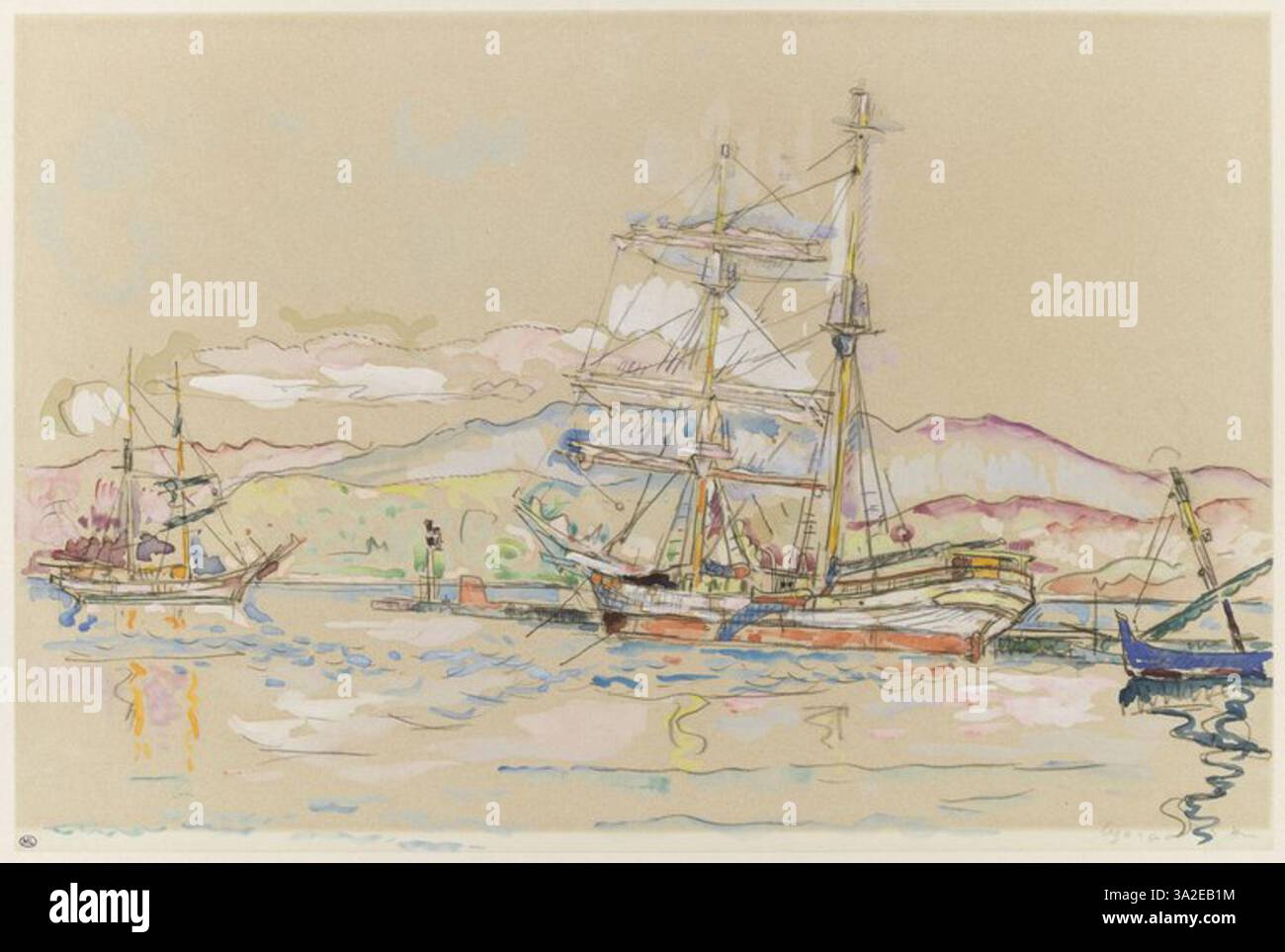 Paul Signac's 'Bateaux dans le port d'Ajaccio' captures boats docked in ...