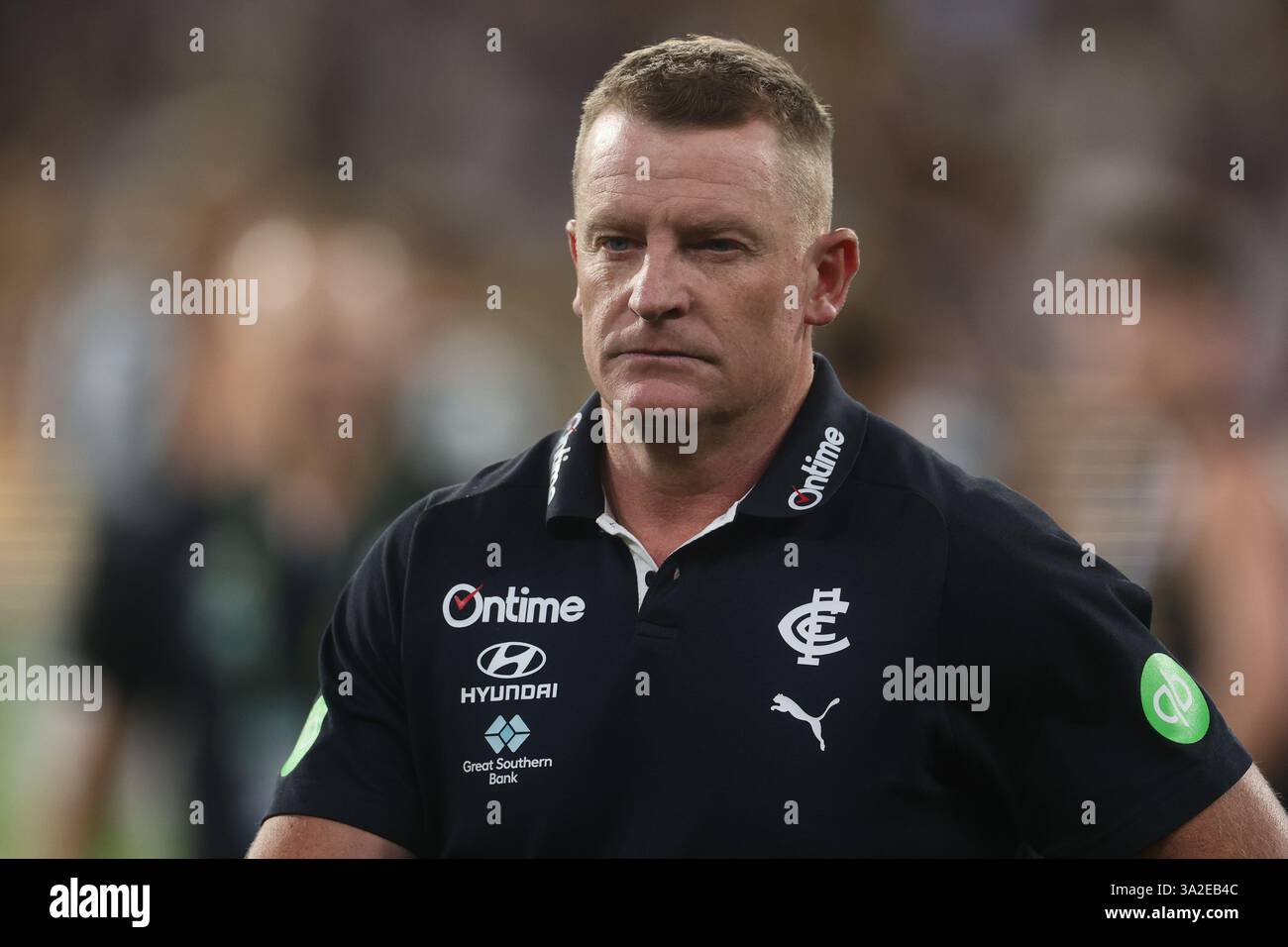 Michael Voss, Senior Coach of the Blues looks on during the AFL Round 1 ...